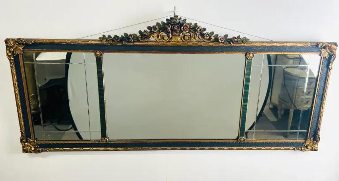 French Rococo Revival W Art Deco Flair Gilt & Ebony Three-panel Mantel ...