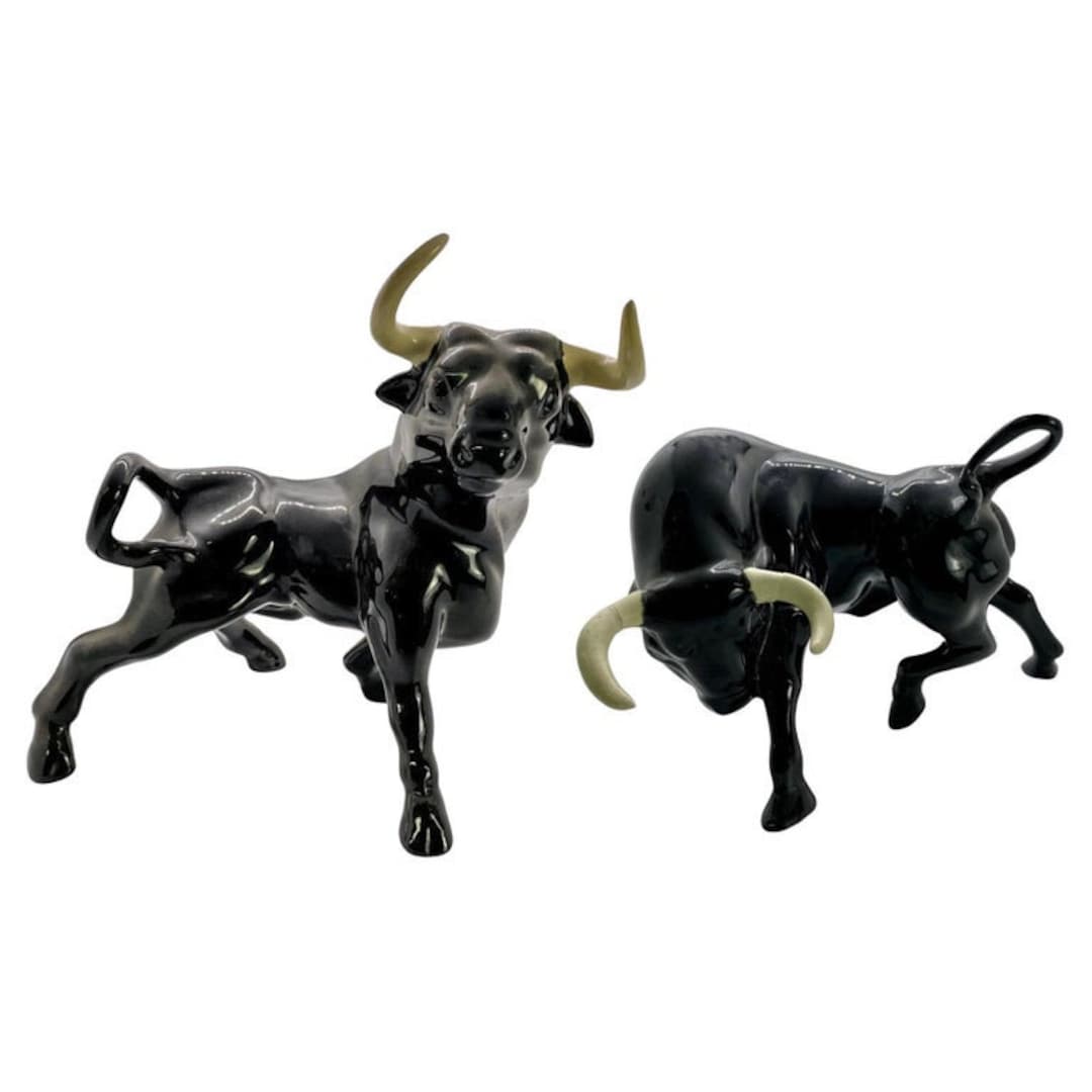 1950's Ceramic Black Bull Figurine With White Horns, a Pair - Etsy