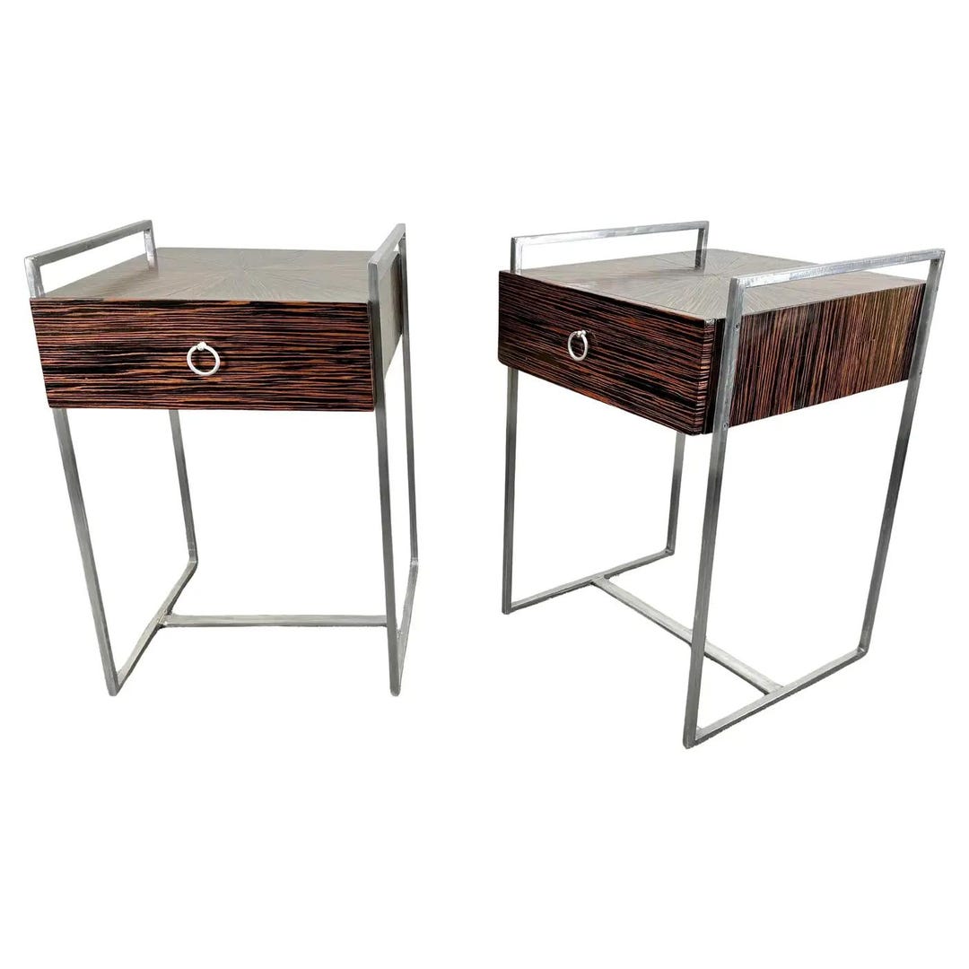 Mid-century Modern Macassar Zebra Design & Iron Nightstand or End Table ...