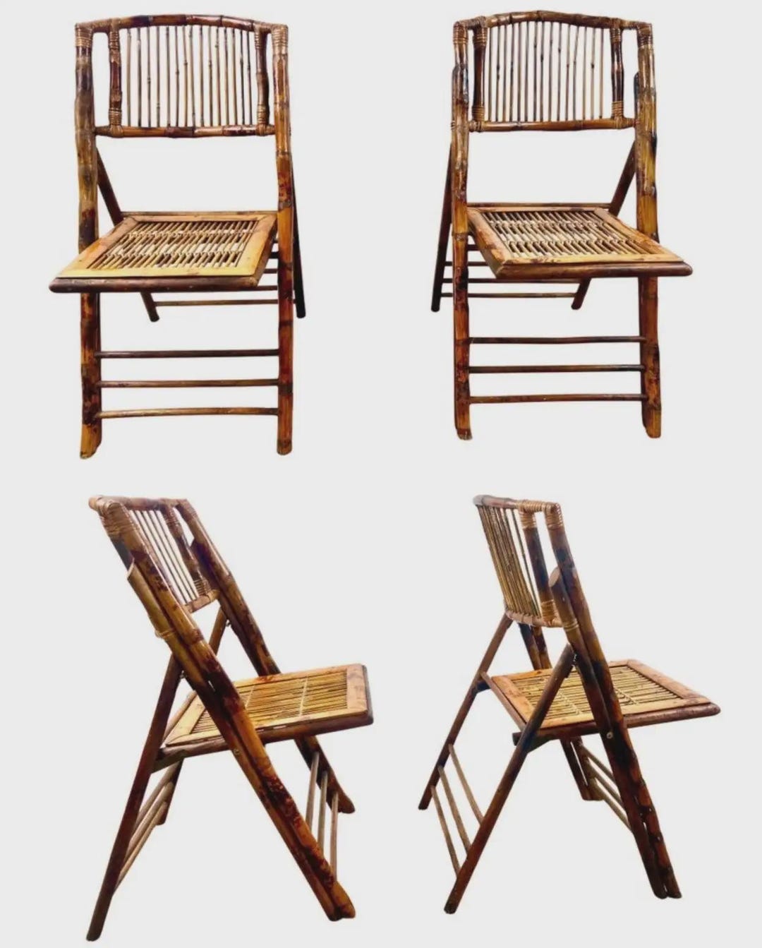 Mid Century Modern Organic Hand Crafted Bamboo Folding Chair, Set of 4 ...