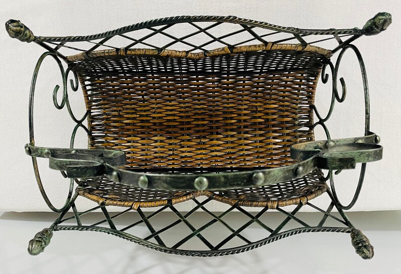 Vintage Metal and Reed Magazine Rack - Etsy