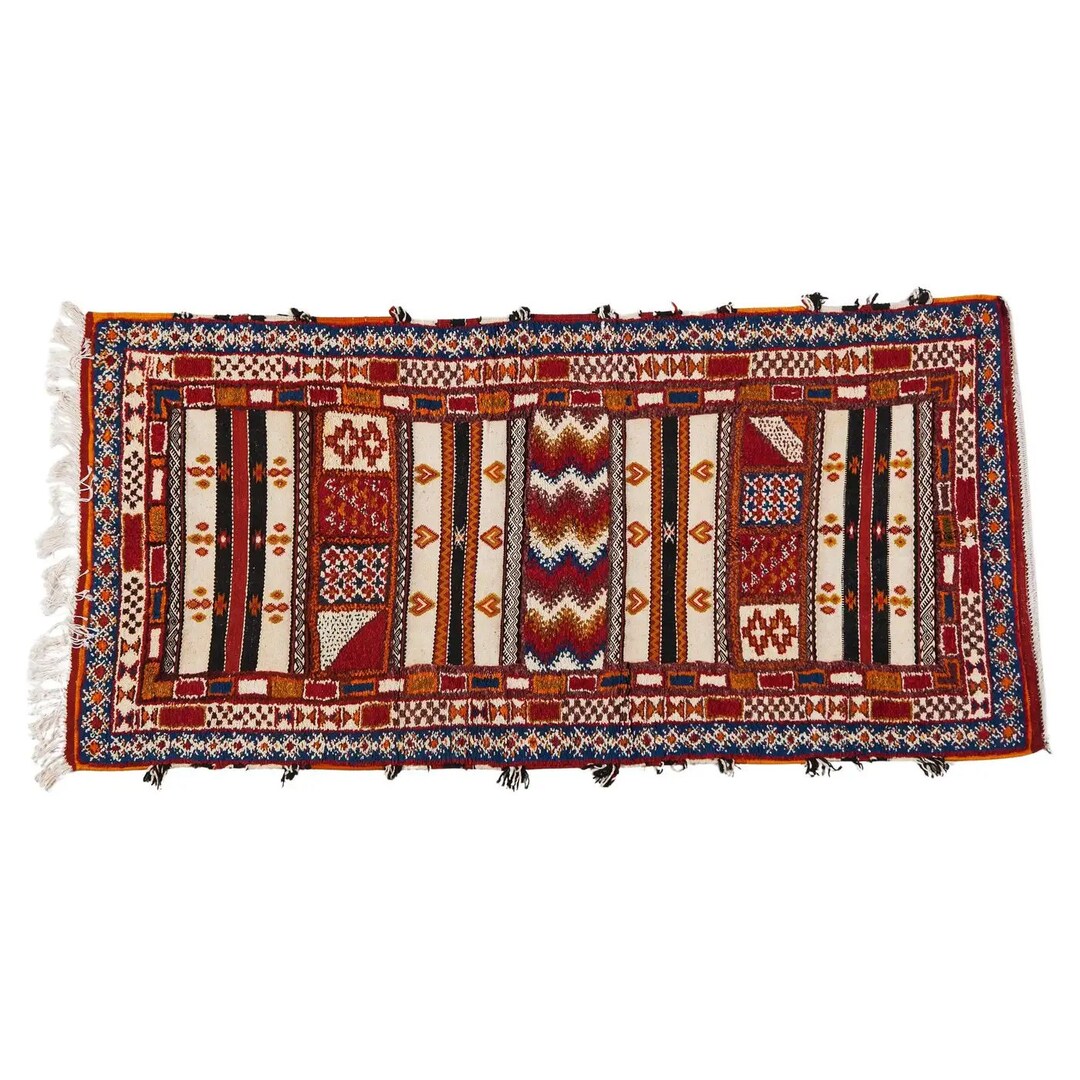 Boho Chic Moroccan Handwoven Wool Rectangular Rug With Abstract Design ...