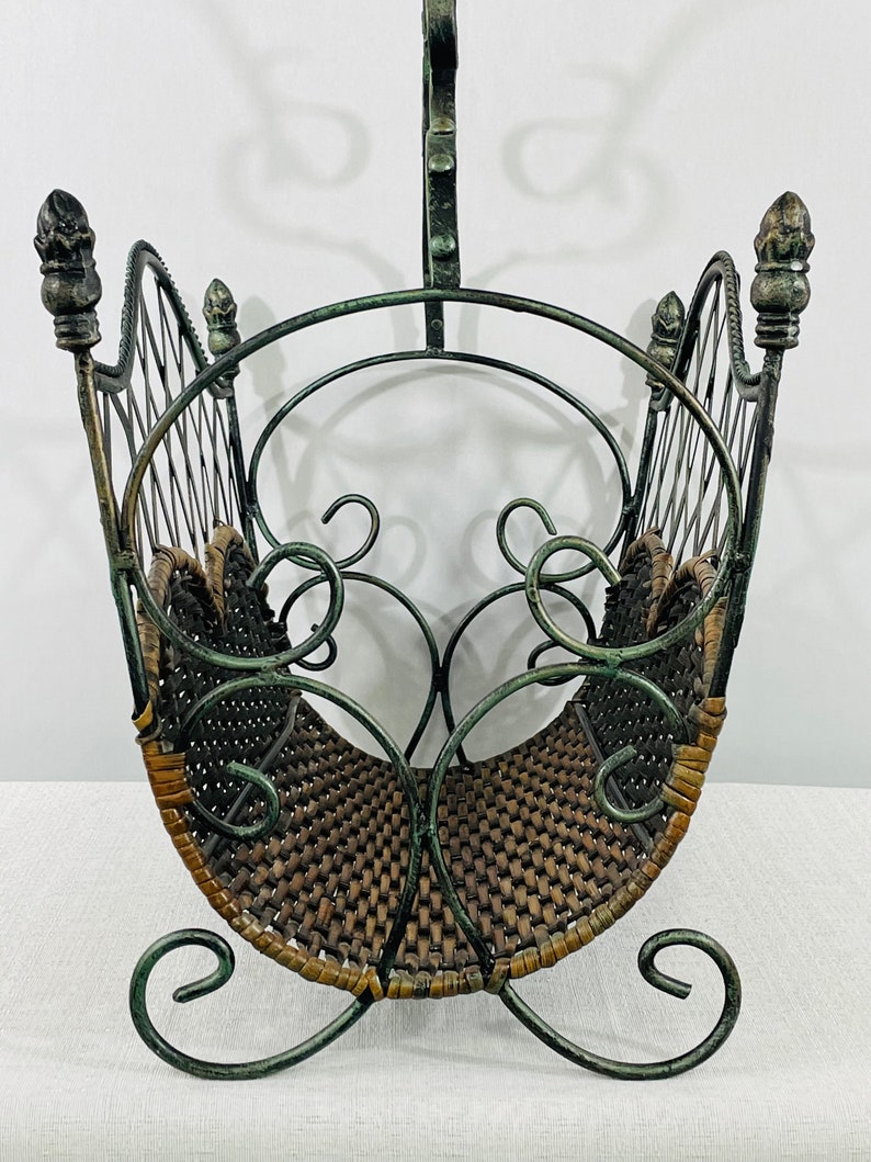Vintage Metal and Reed Magazine Rack - Etsy
