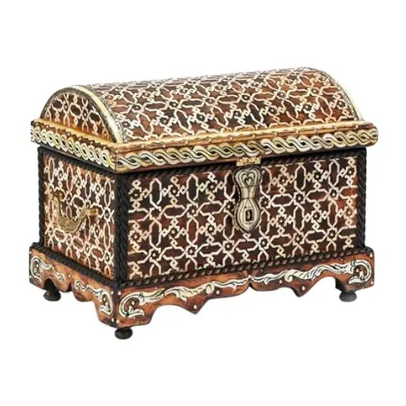 Mid-Century Bone Inlaid Chest Box or Jewelry Casket - Gem