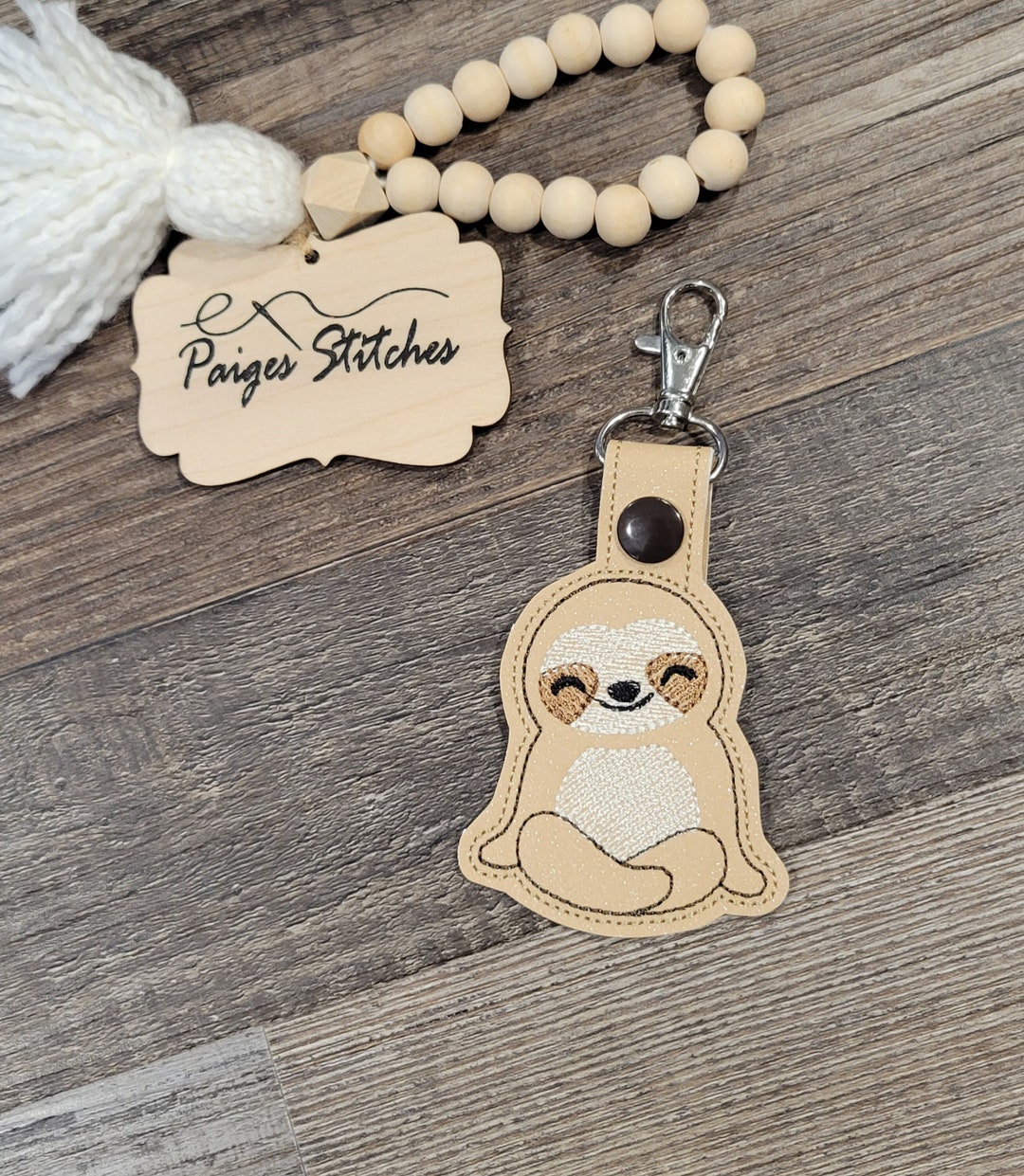 Cute Glitter Sloth Keychain - Forest Animal Embroidered Handmade Gift ...