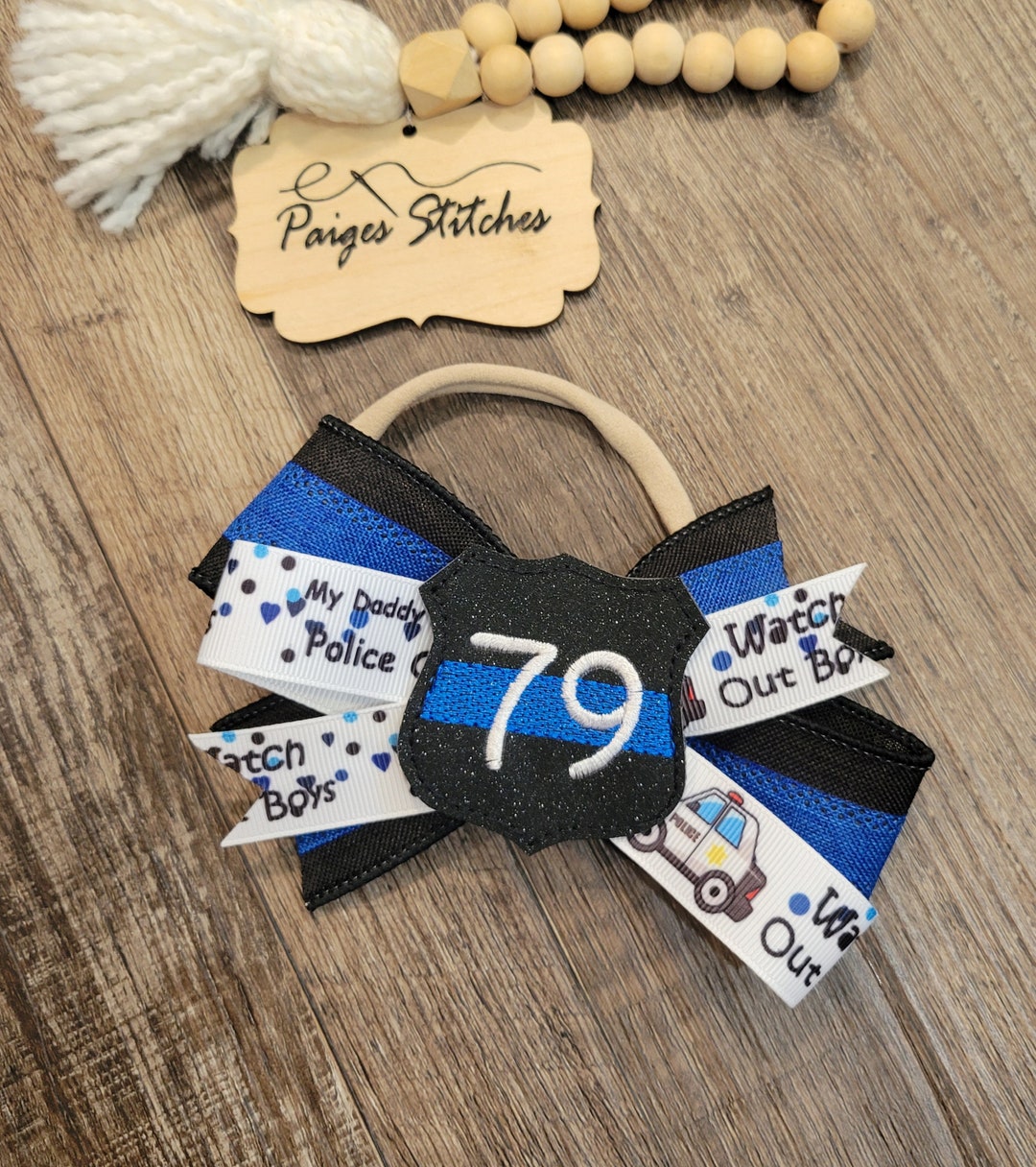 Thin Blue Line Badge Bow - Personalized Number Glitter Headband Clip ...