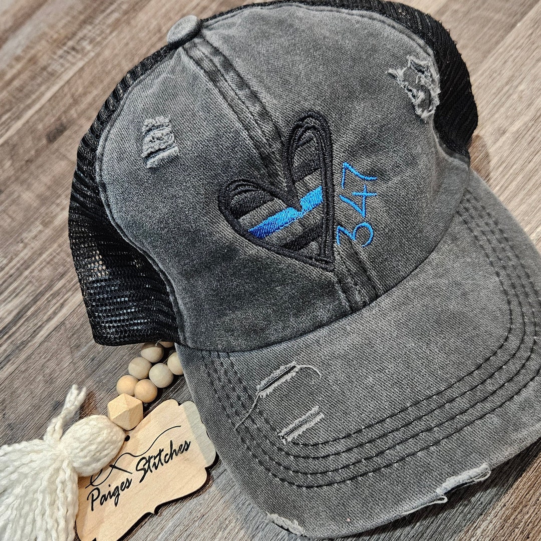 Thin Blue Line Heart Cap - Personalized Badge Number Police Wife ...