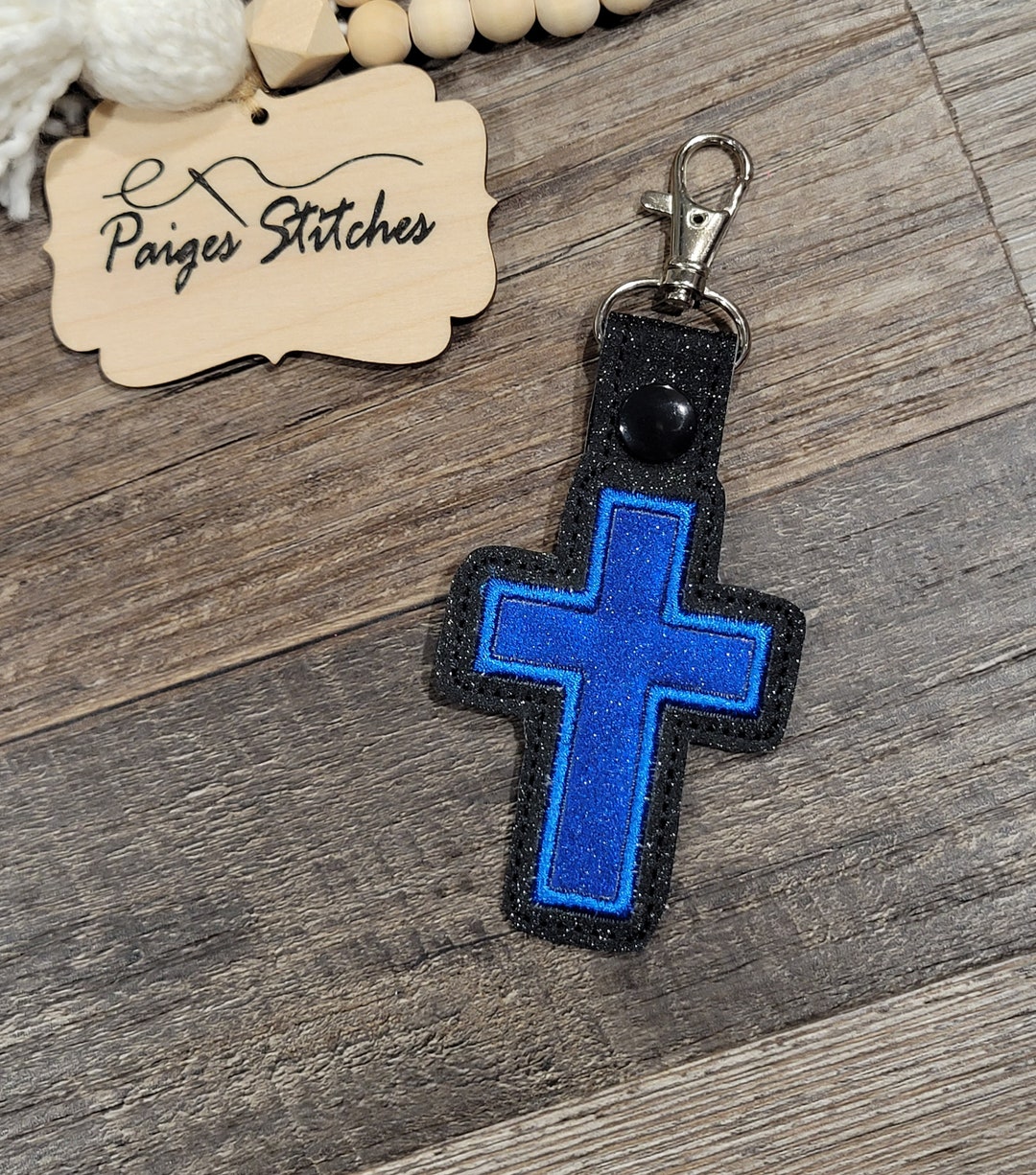 Thin Blue Line Police Glitter Cross Keychain - Law Enforcement ...