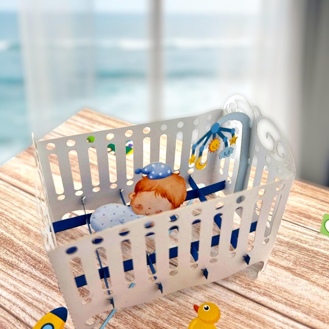 Blue Baby Cot Pop up Card - Etsy