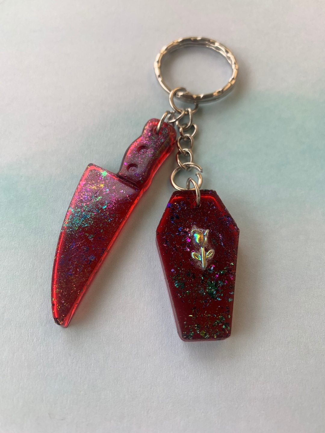 Gothic Coffin & Knife Keychain - Etsy