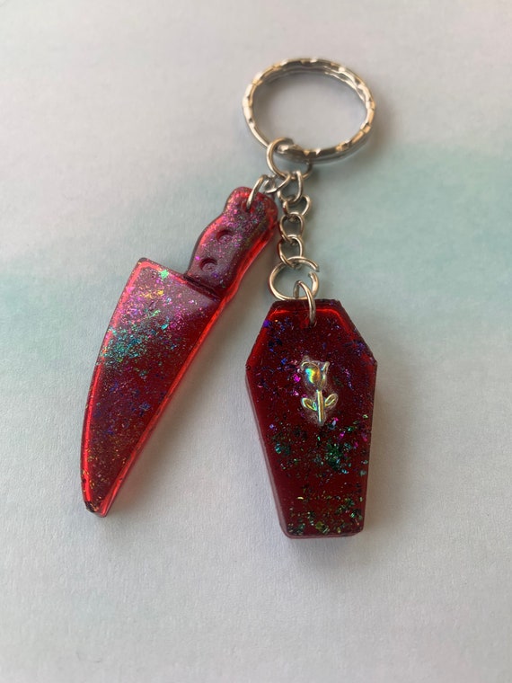 Gothic Coffin & Knife Keychain - Etsy