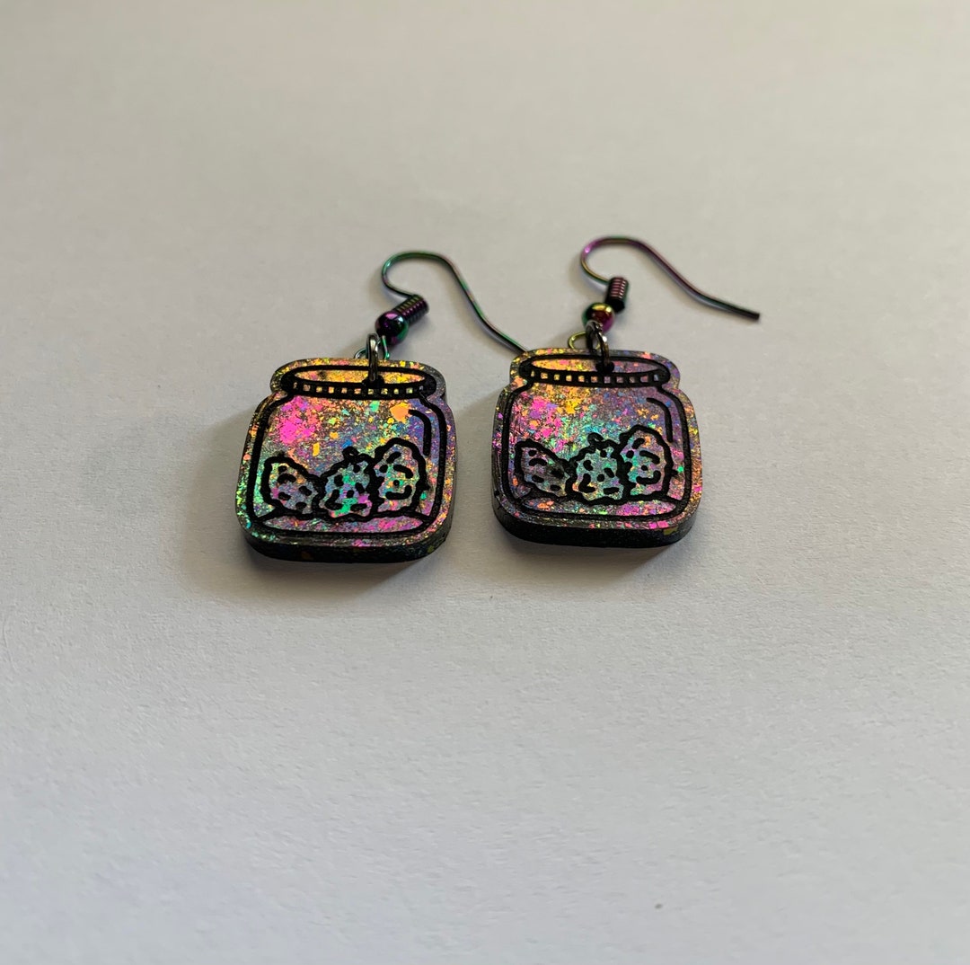 Weed Stash Jar Earrings~chameleon~holographic~rainbow - Etsy