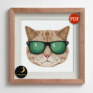 Cool Cat Counted Cross Stitch Pattern Instant Download Kittie Pattern ...