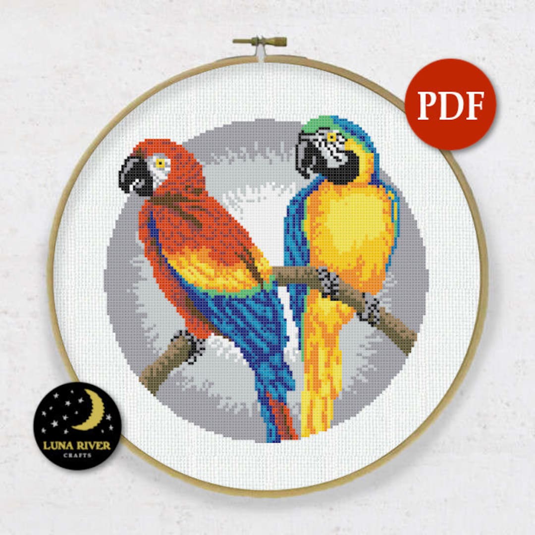 Parrots Cross Stitch Pattern PDF - Tropical Parrot Embroidery Chart ...