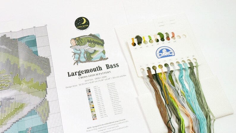 Bass Cross Stitch KIT Fish Embroidery KIT Largemouth Bass | Etsy