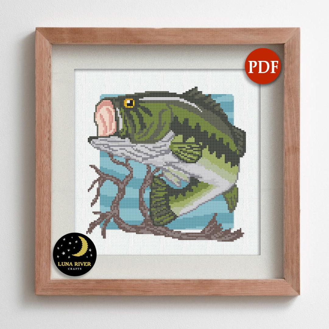 Bass Counted Cross Stitch Pattern - Instant Download - Largemouth Bass ...