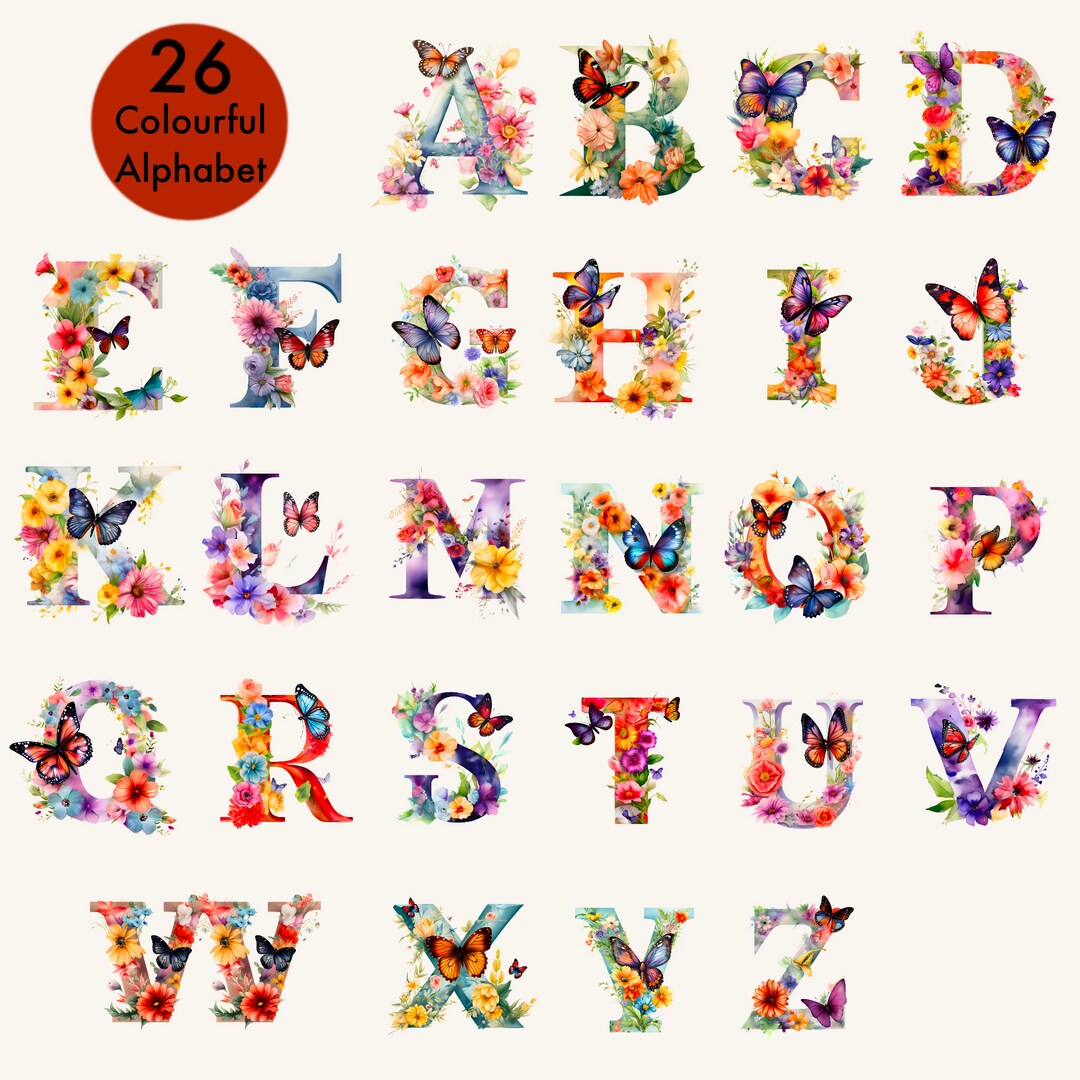 Butterfly Colourful Alphabet Png, Alphabet PNG Files, Alphabet ...