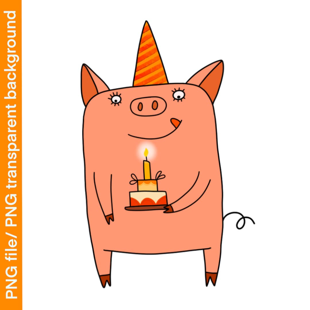 Pig Birthday Cartoon/ Pig PNG, Instant Download, Animals Download, Pig ...