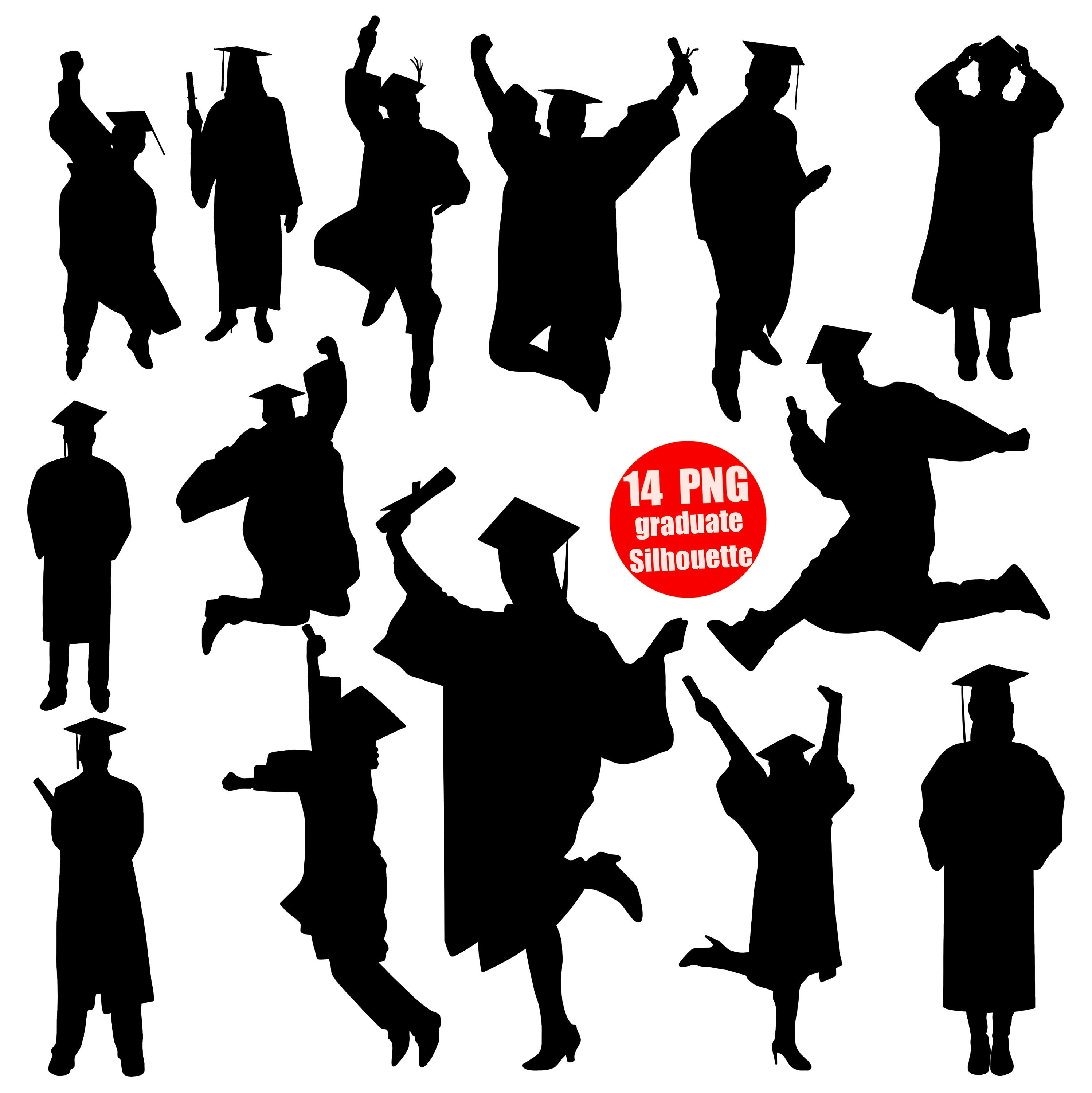 14 PNG Graduation Silhouette, Graduation Clipart, Graduate Bundle ...
