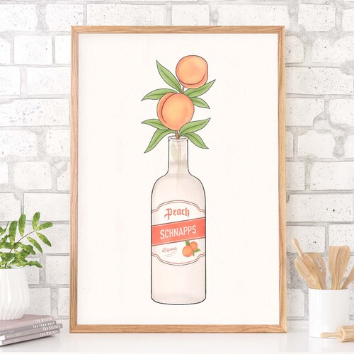 Liquor & Peaches Art Print Peach Schnapps Wall Art Bar Art | Etsy