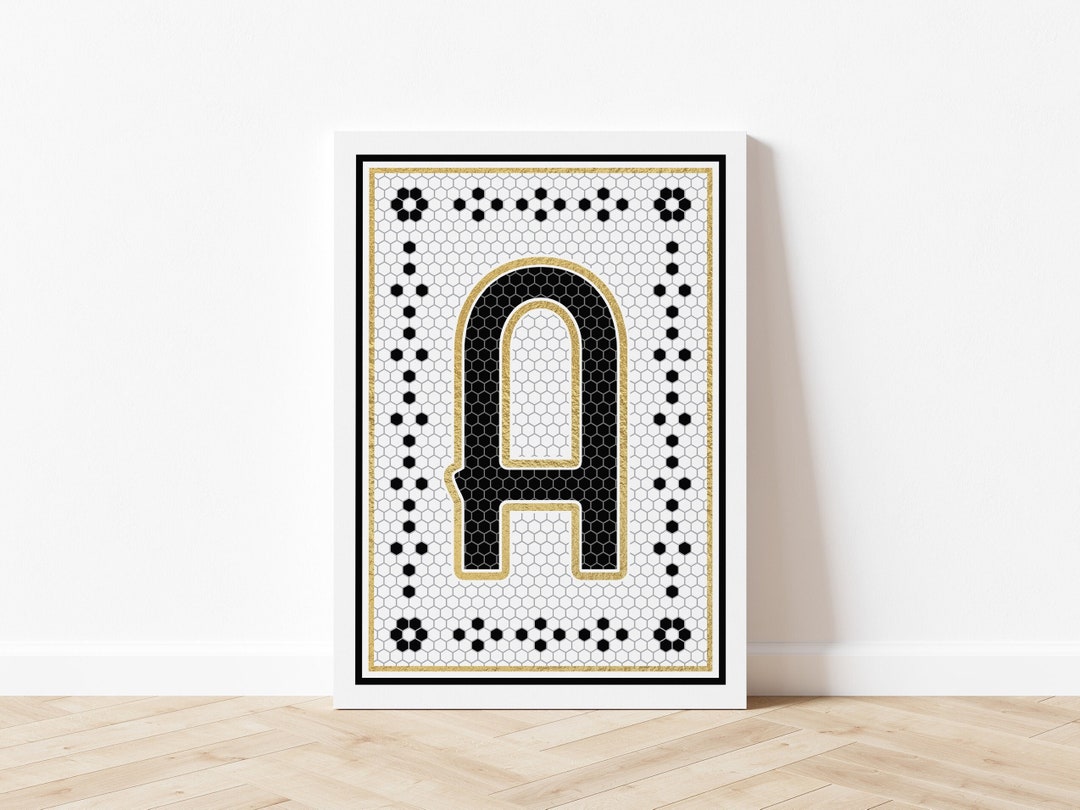 Letter A Mosaic Art Print, Vintage Tile Letter Design, Black & White ...