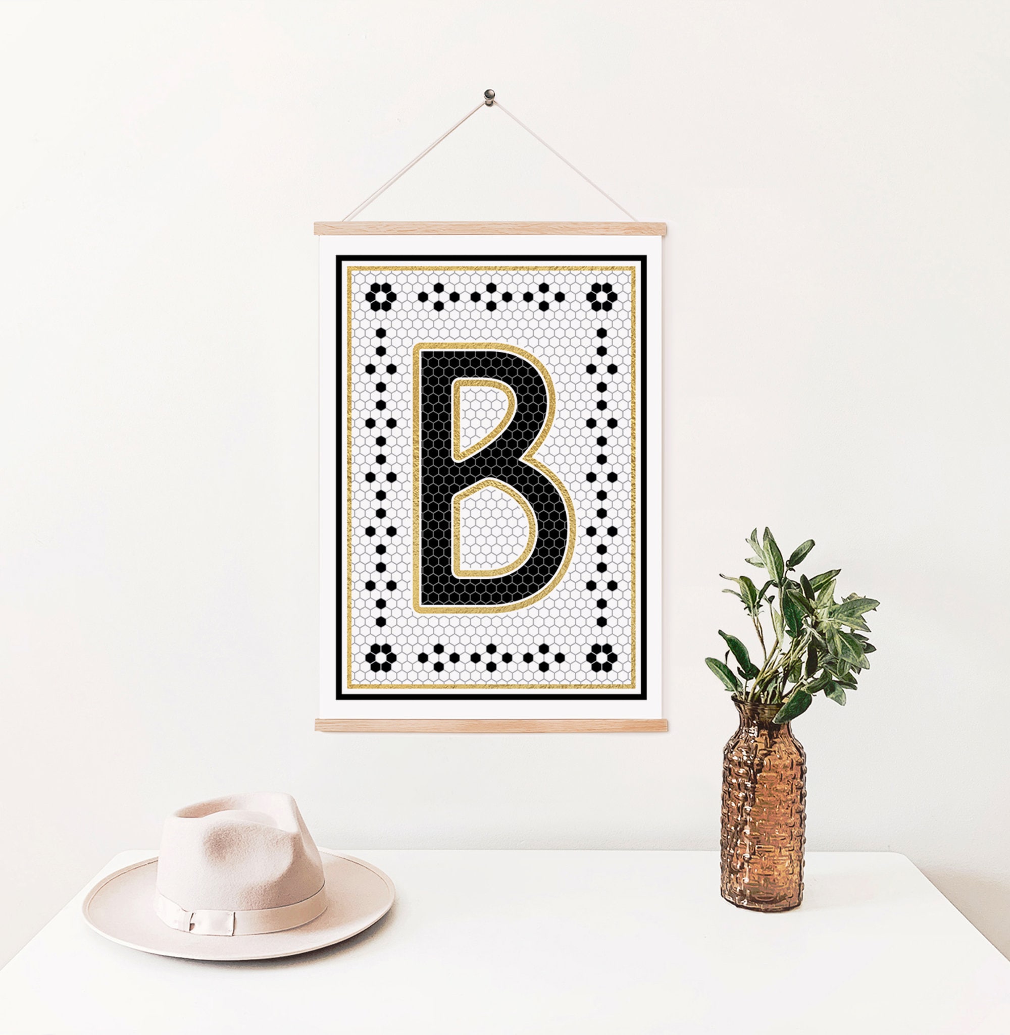 Letter B Mosaic Art Print Vintage Tile Letter Design Black & | Etsy