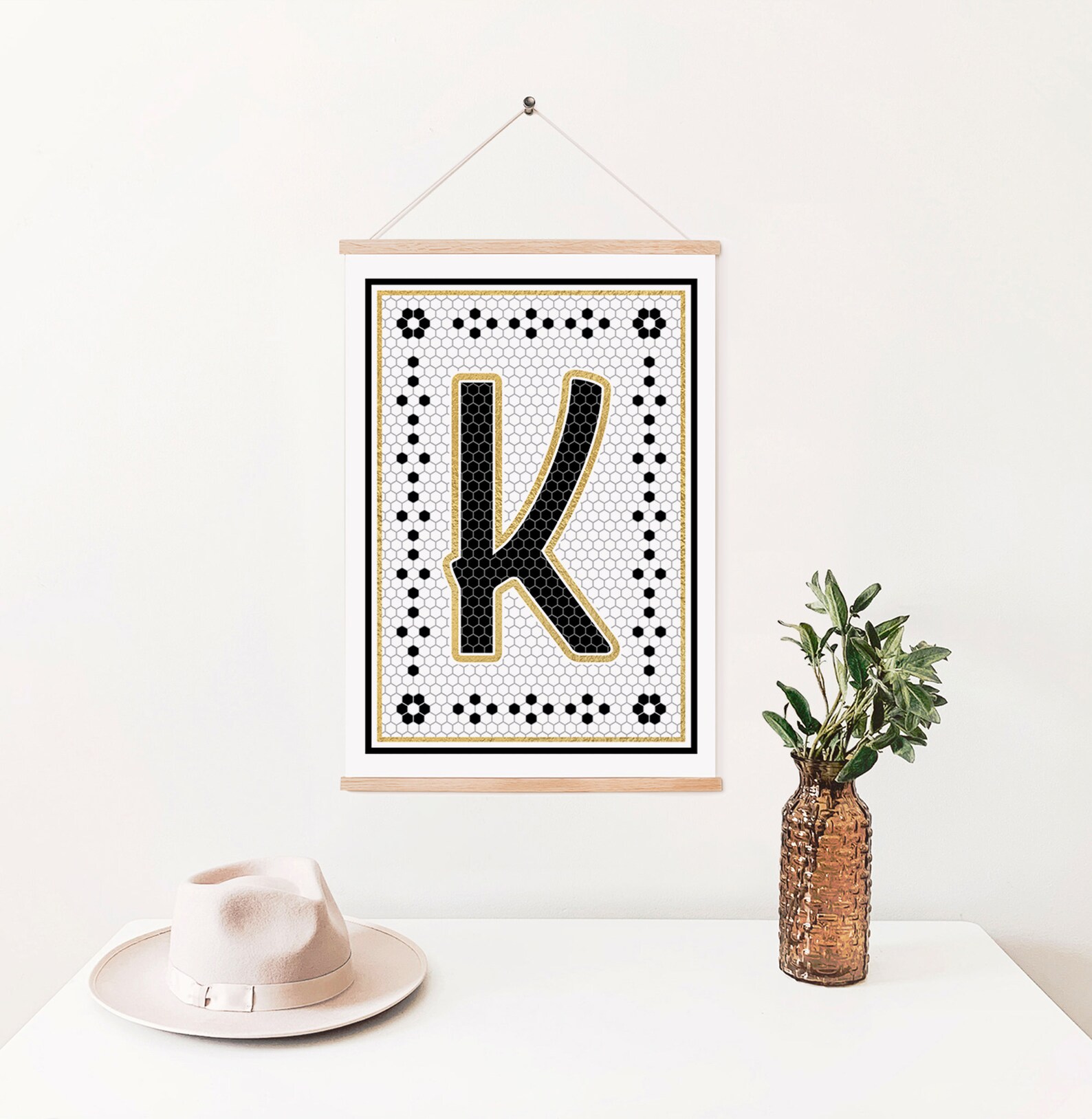 Letter K Mosaic Art Print Vintage Tile Letter Design Black & | Etsy