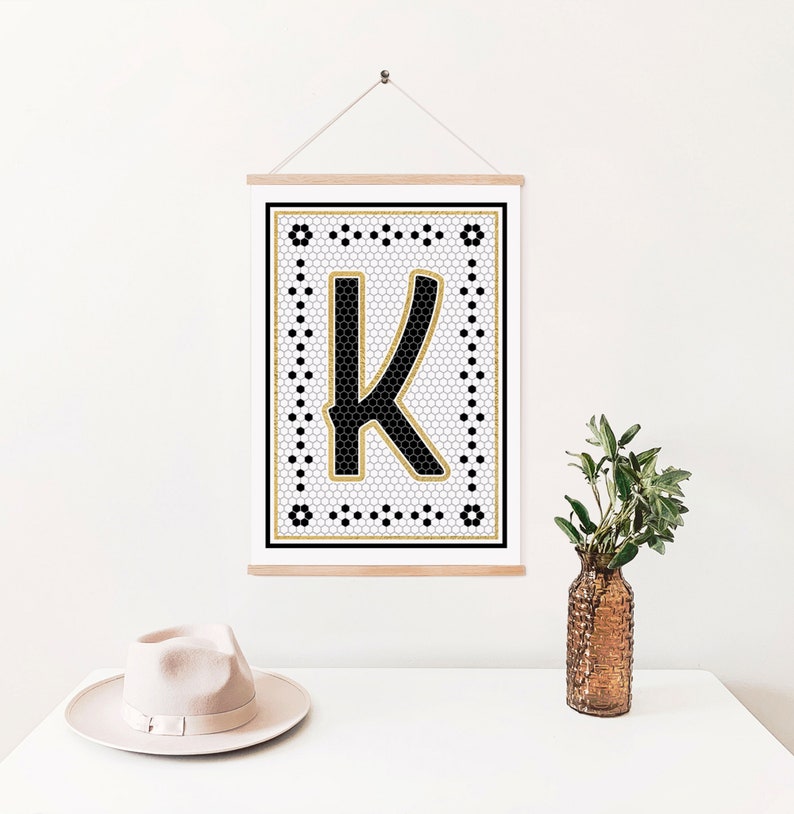 Letter K Mosaic Art Print Vintage Tile Letter Design Black & | Etsy