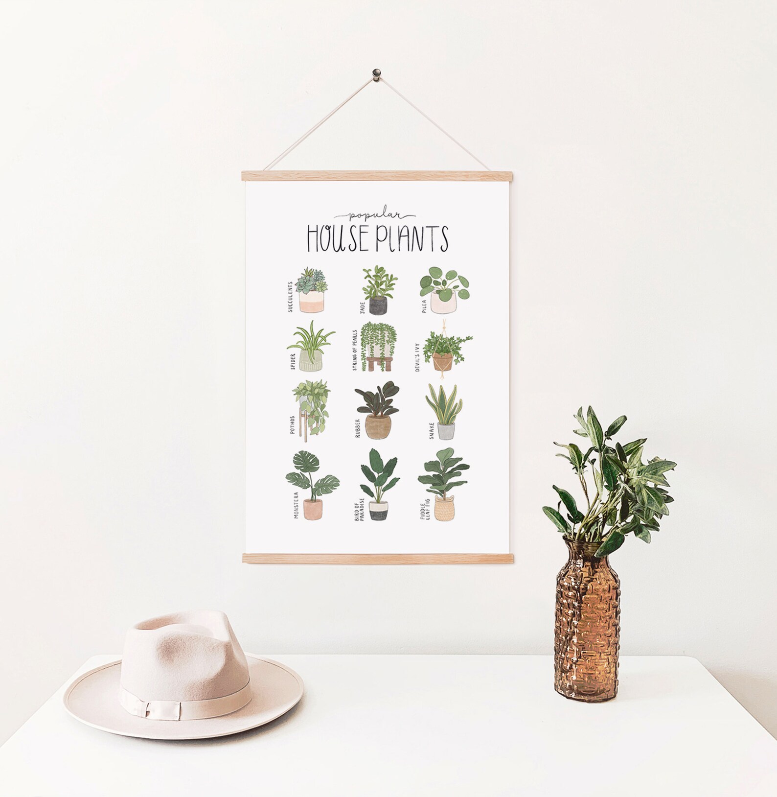 Popular Houseplant Art Print, Houseplant Illustration Poster Art, Plant ...