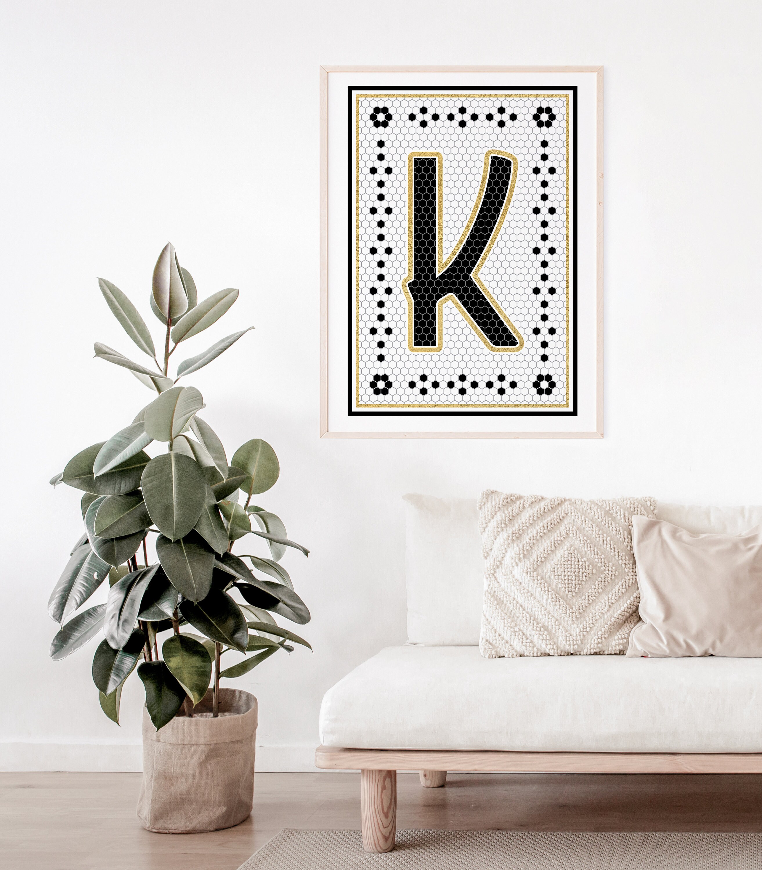 Letter K Mosaic Art Print Vintage Tile Letter Design Black & | Etsy