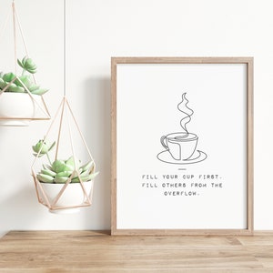 Fill Your Cup First Art Print, Mental Health Wall Art, Coffee and Quote ...
