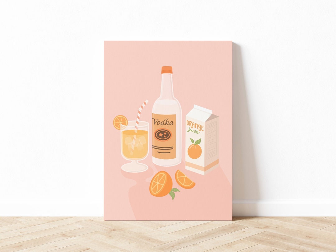 Vodka Orange Juice Art Print, Vodka Cocktail Illustration Art, Alcohol ...