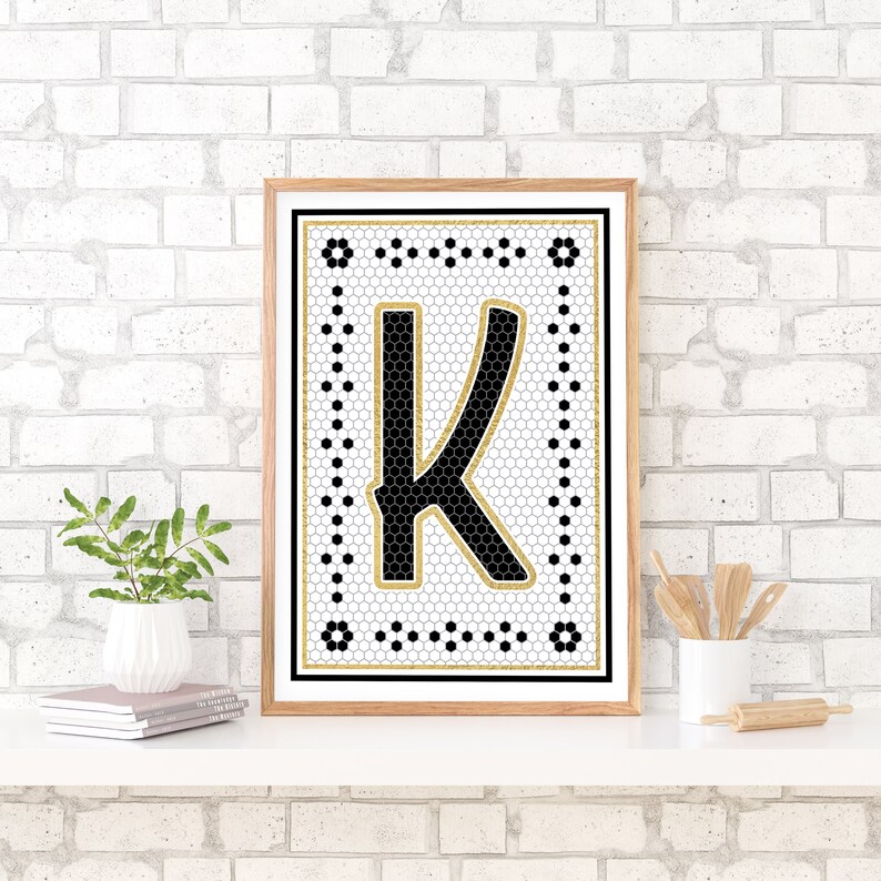 Letter K Mosaic Art Print Vintage Tile Letter Design Black & | Etsy