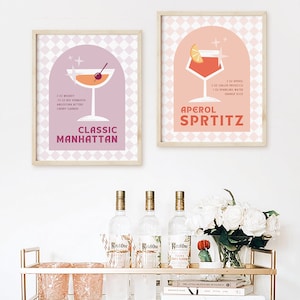 Manhattan Cocktail Art Print, Retro Cocktail Art Print, Retro Bar Art ...