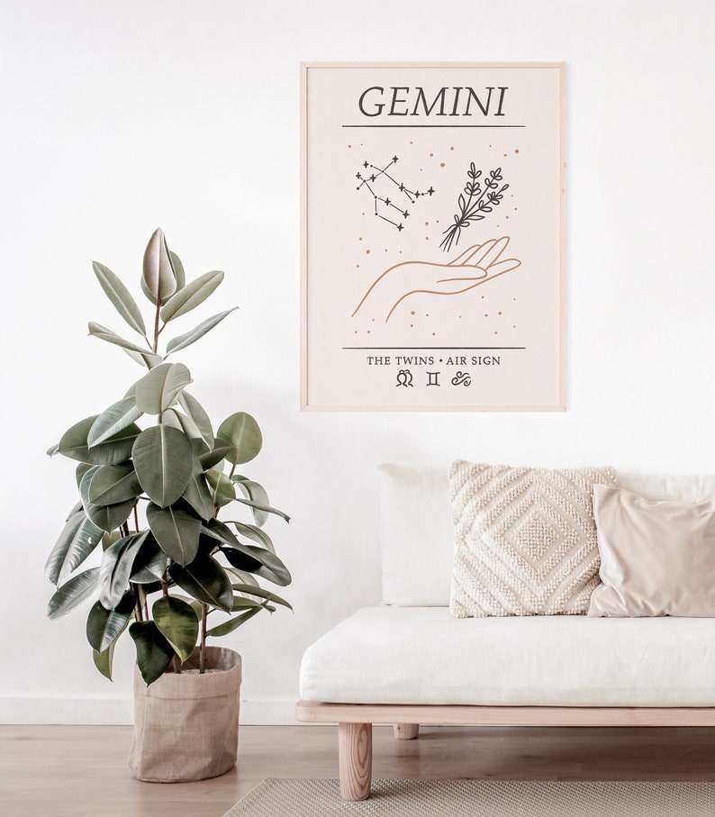 Gemini Inspired Zodiac Sign Poster, Minimalist Gemini Zodiac Sign ...
