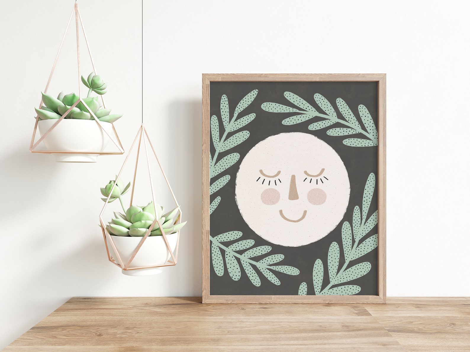 Happy Moon Art Print Moon Face Illustration Hippie Moon Art - Etsy