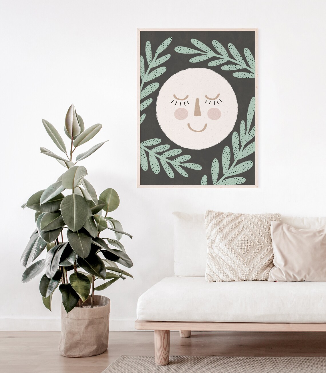 Happy Moon Art Print Moon Face Illustration Hippie Moon Art - Etsy