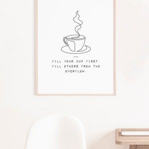 Fill Your Cup First Art Print, Mental Health Wall Art, Coffee and Quote ...