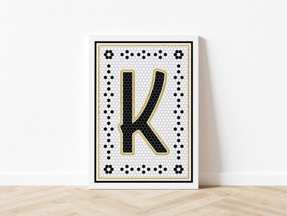 Letter K Mosaic Art Print Vintage Tile Letter Design Black & | Etsy