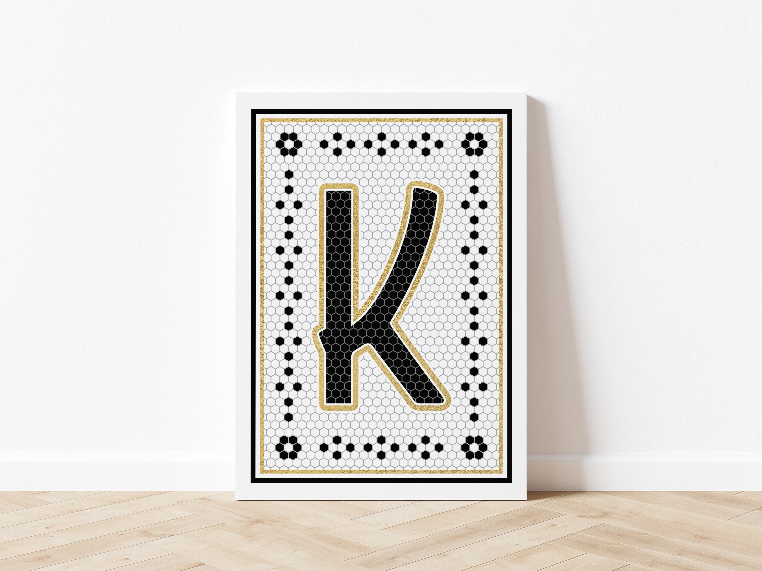 Letter K Mosaic Art Print Vintage Tile Letter Design Black & | Etsy