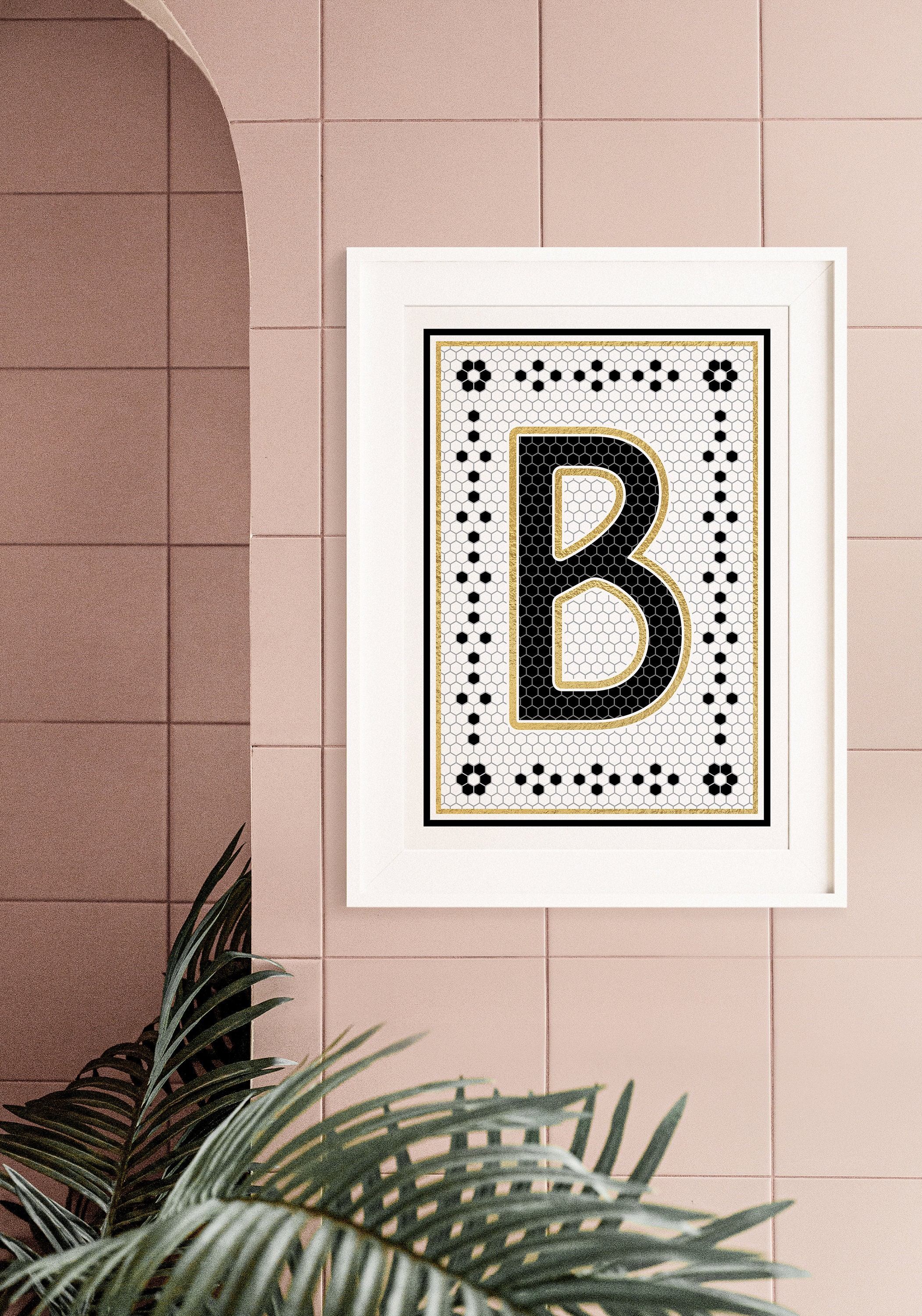 Letter B Mosaic Art Print Vintage Tile Letter Design Black & | Etsy