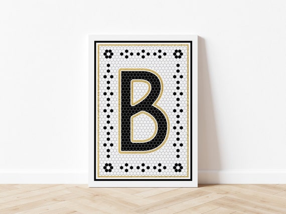 Letter B Mosaic Art Print Vintage Tile Letter Design Black & | Etsy
