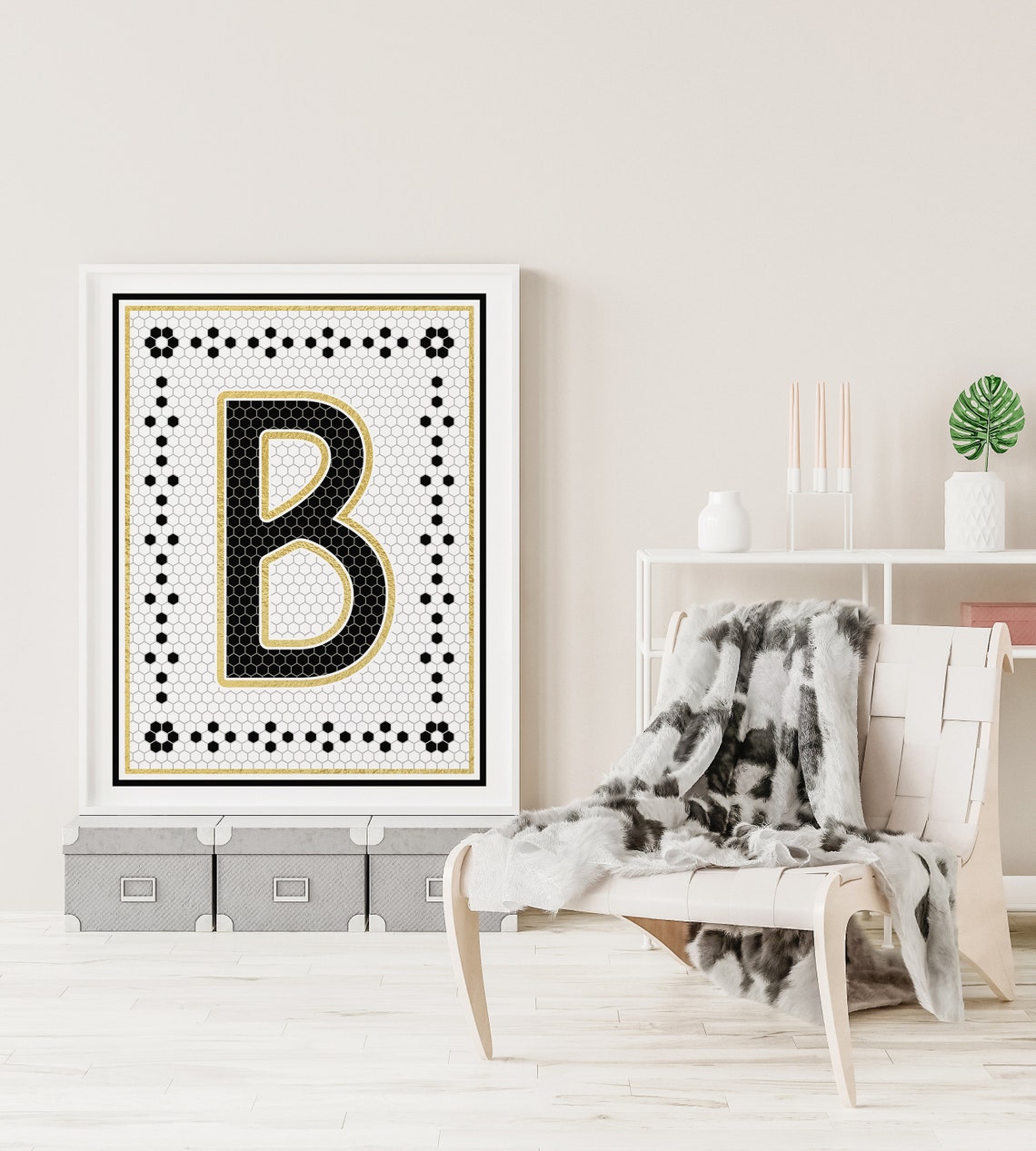 Letter B Mosaic Art Print Vintage Tile Letter Design Black & | Etsy