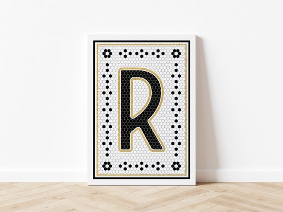 Letter R Mosaic Art Print Vintage Tile Letter Design Black & - Etsy