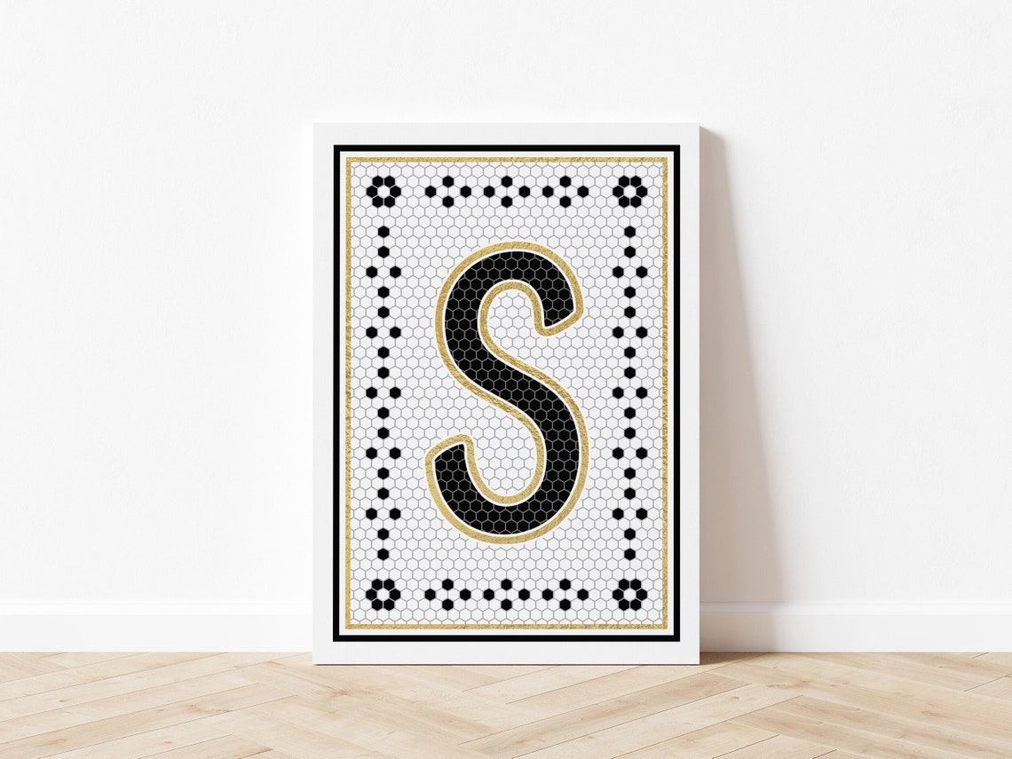 Letter S Mosaic Art Print Vintage Tile Letter Design Black & - Etsy