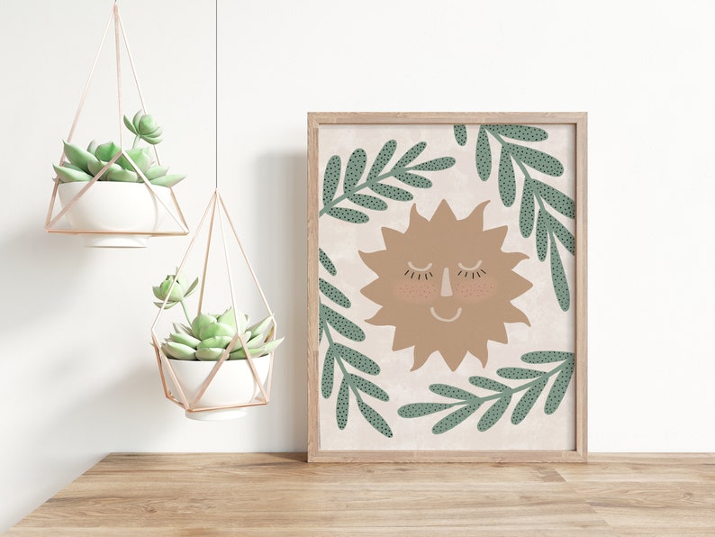 Happy Sun Art Print, Sun Face Illustration, Hippie Sun Art, Face Wall ...