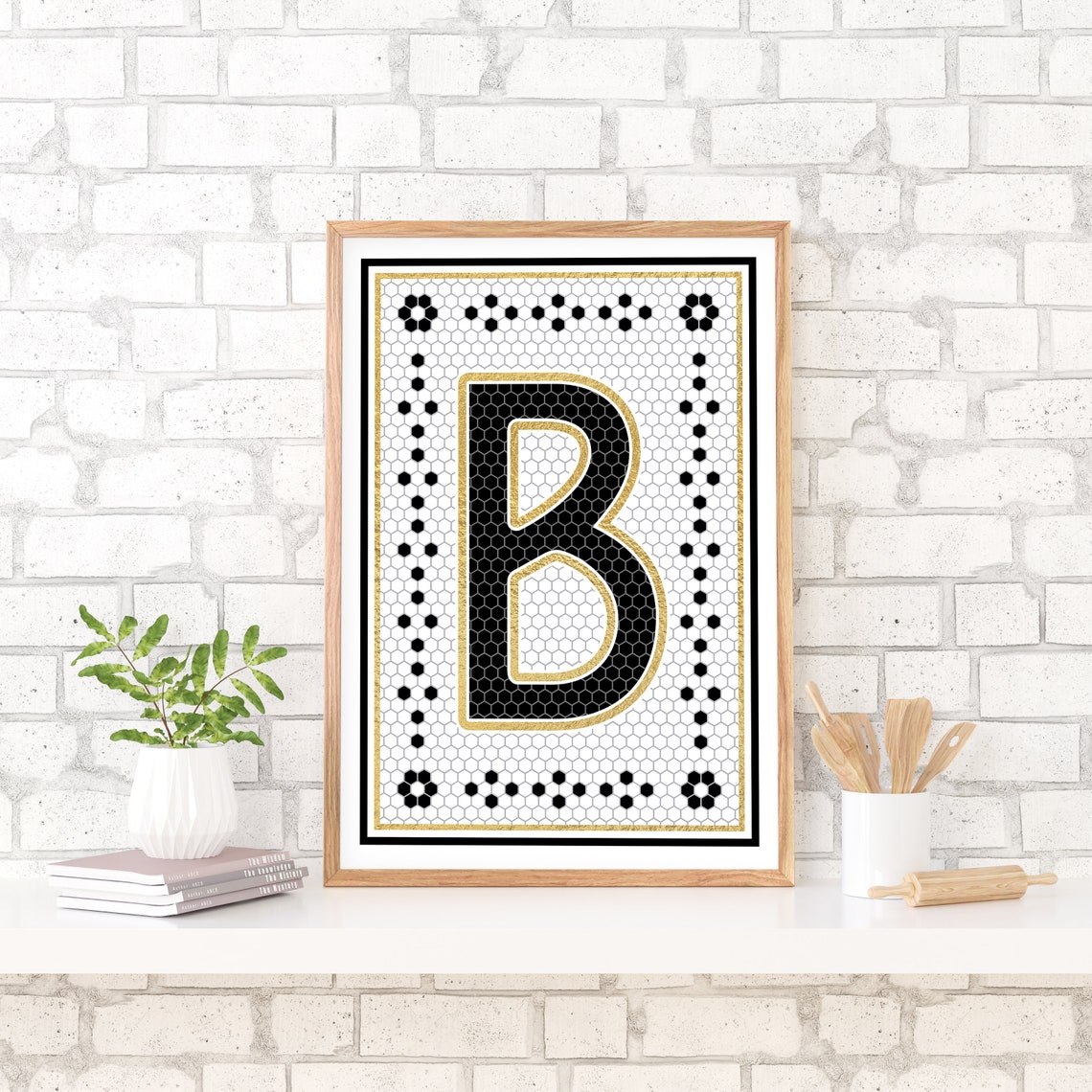 Letter B Mosaic Art Print Vintage Tile Letter Design Black & | Etsy