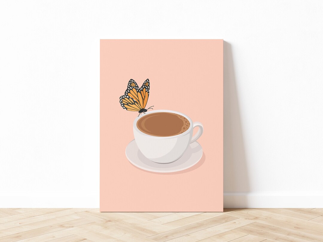 Butterfly & Coffee Illustration, Coffee Art Print, Butterfly Wall Art ...