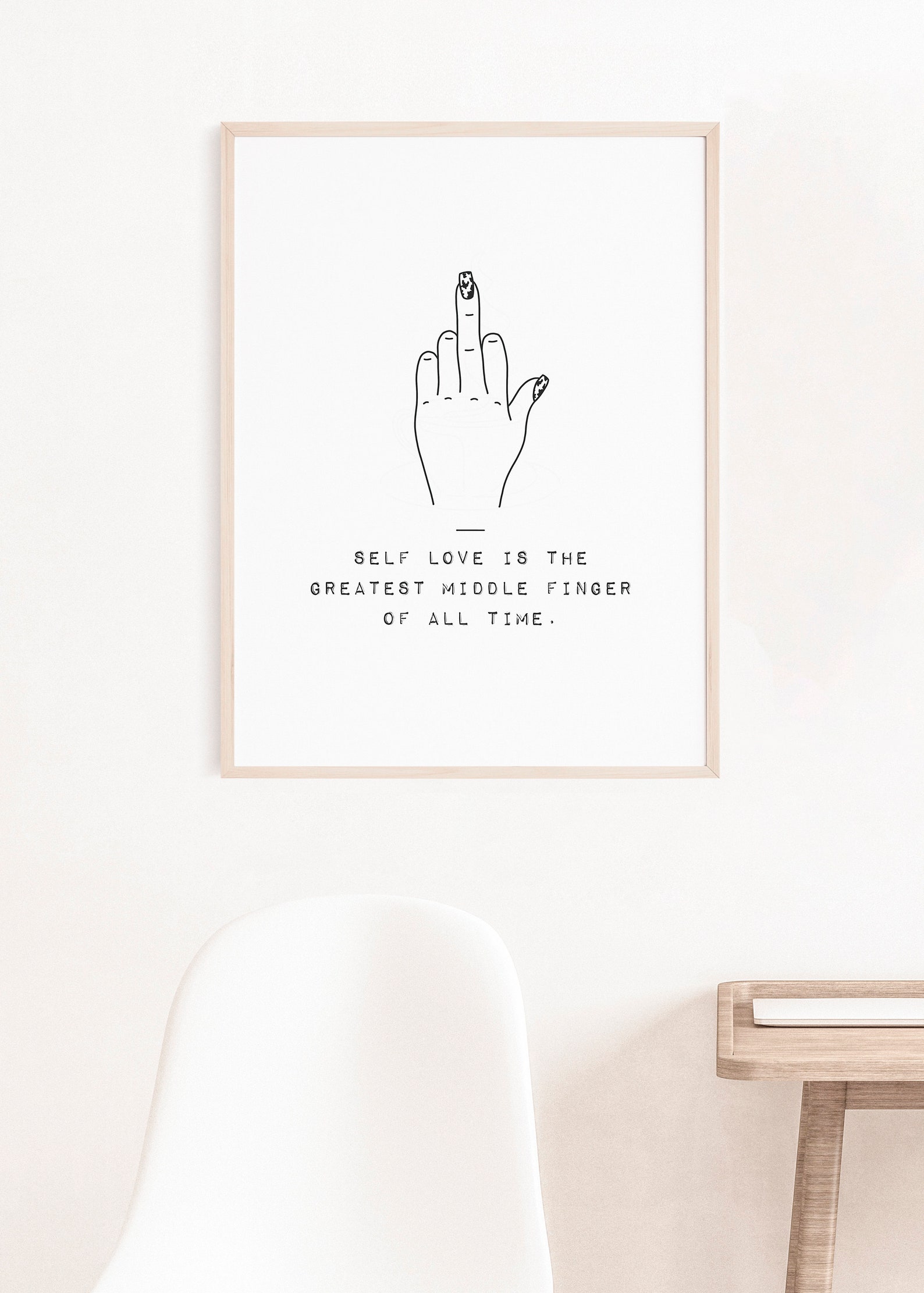 Self Love Middle Finger Art Print Mental Health Wall Art | Etsy