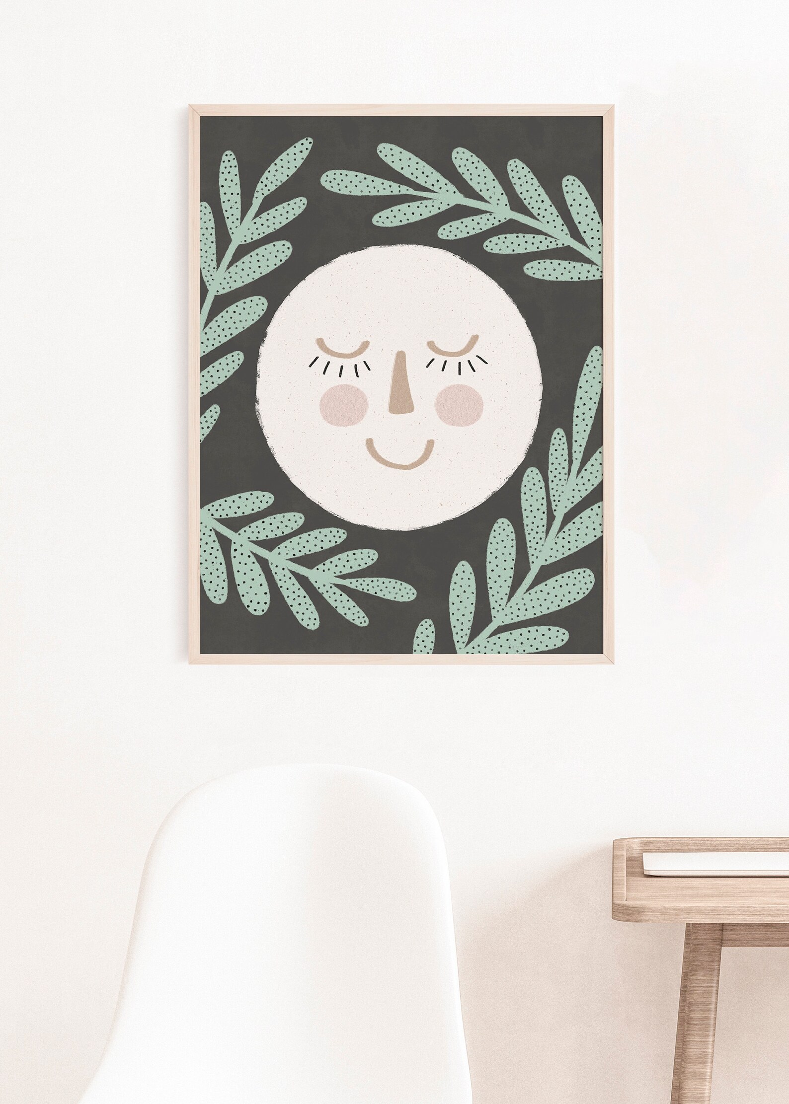 Happy Moon Art Print, Moon Face Illustration, Hippie Moon Art, Face ...
